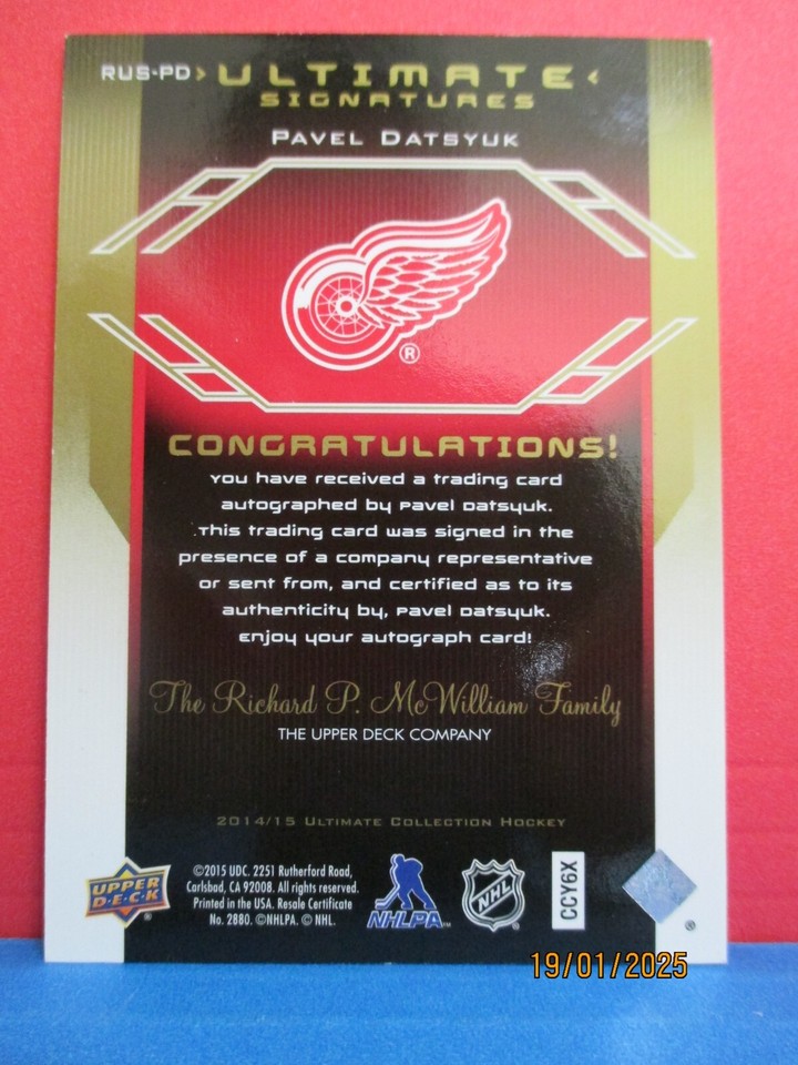 2014-15 Upper Deck Ultimate Collection Signatures Auto Pavel Datsyuk ...