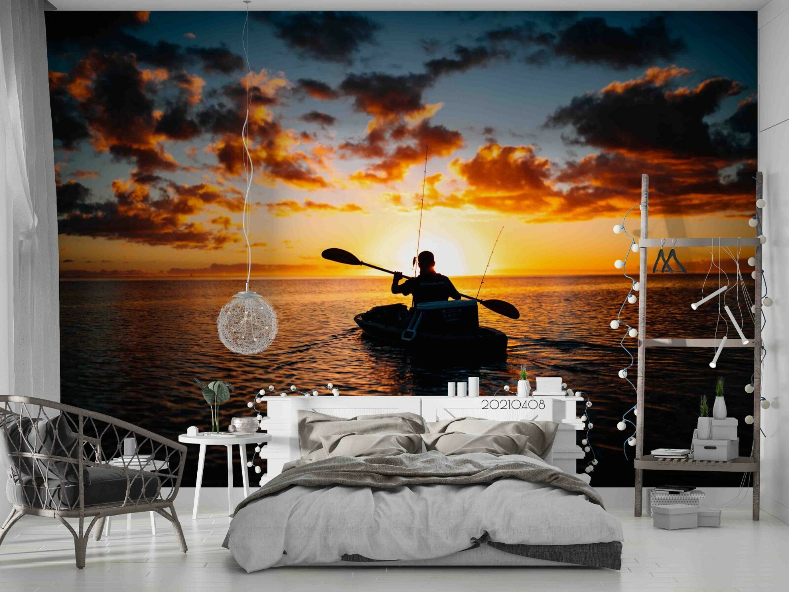 3D Ocean Sunset Kayak Wallpaper Wall Mural Removable Self-adhesive 265 ...