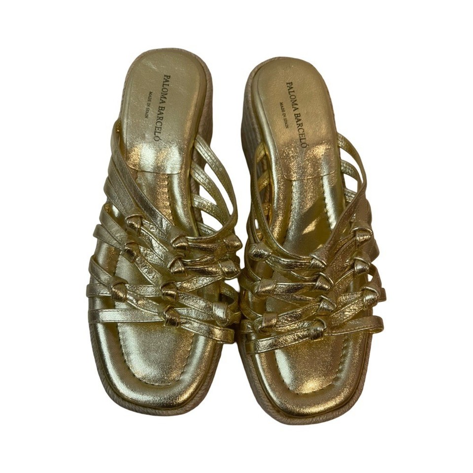 Paloma Barcelo "Jama" Gold Leather Sandals Women's Espadrilles Made in ...