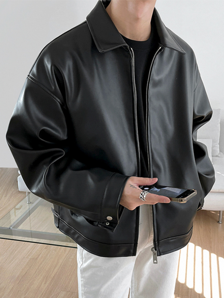 2023 New Men Spring Autumn Cool Black Light Pu Leather Jacket Men ...