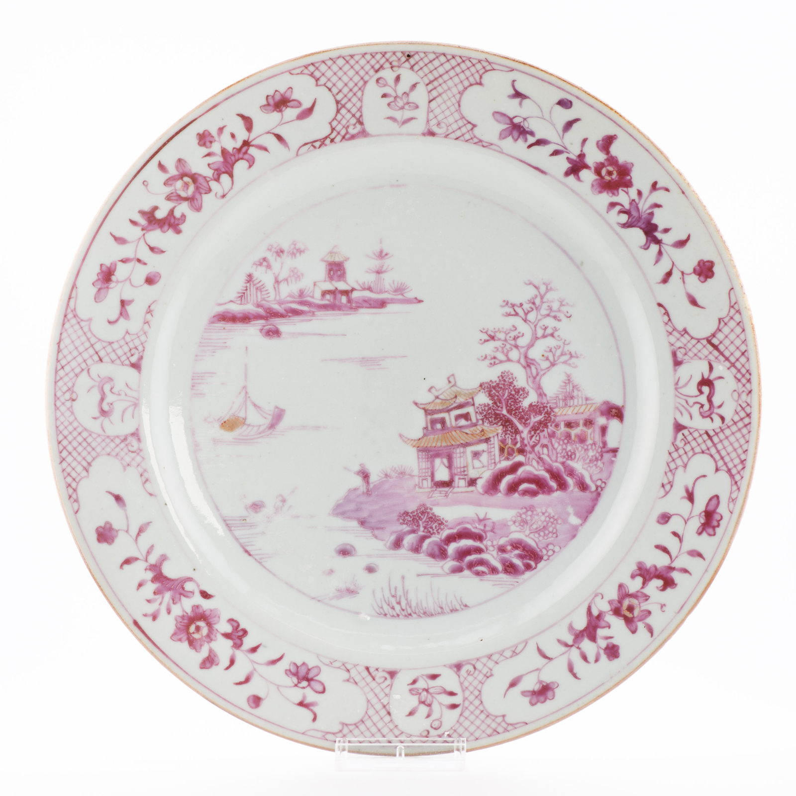 Antique 18C Chinese Porcelain Dish China Landscape Puce Rose Qianlong ...