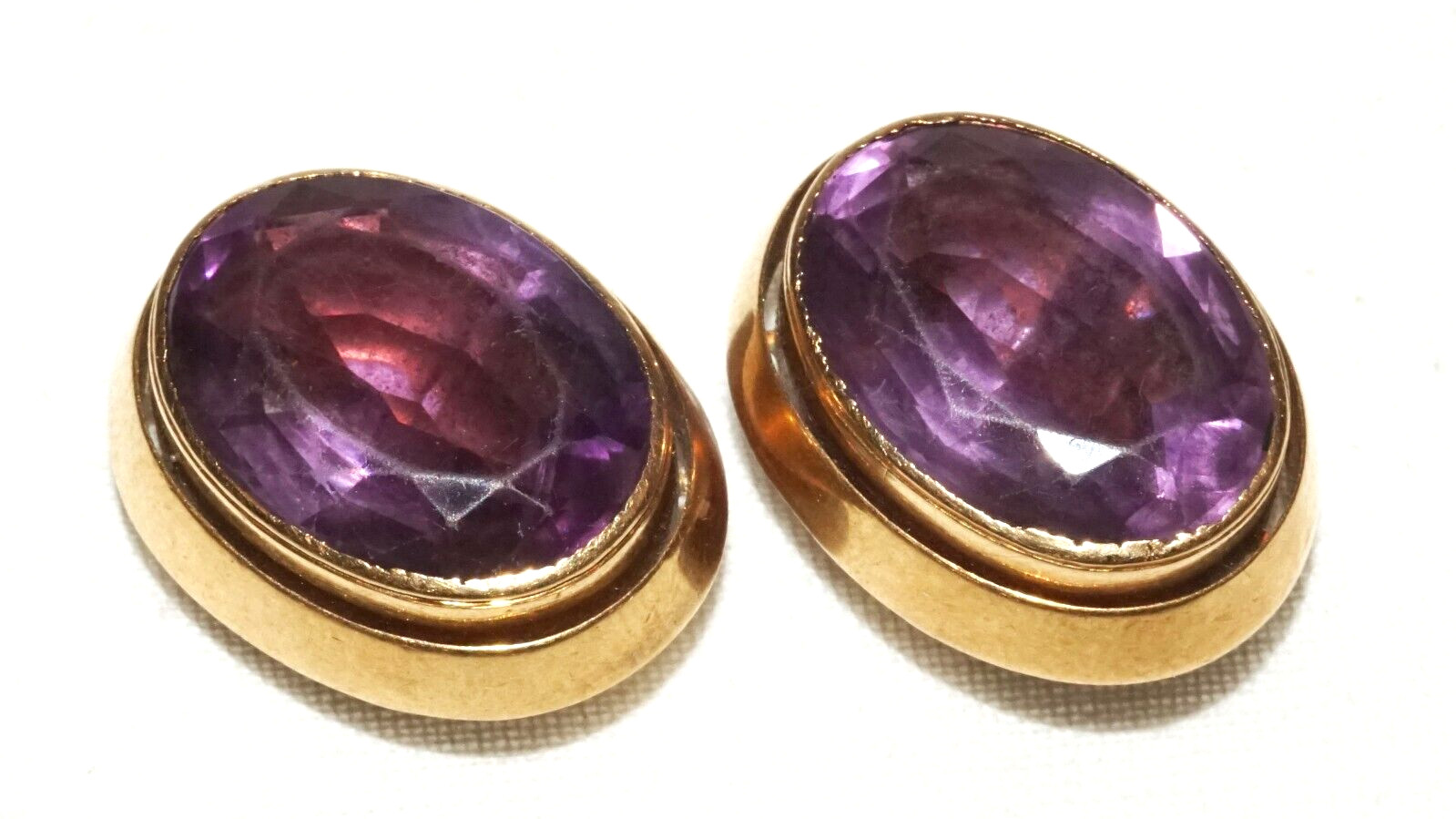 Pair UK 10K Yellow Gold Victorian Cuff Buttons w. Ame… - Gem