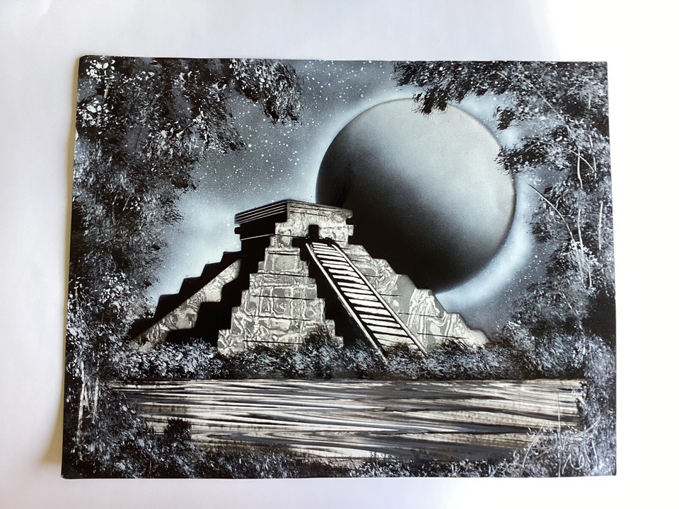 Mayan Temple Chichen Itza Kulkulkan Snake Hand painted Signed Poster ...