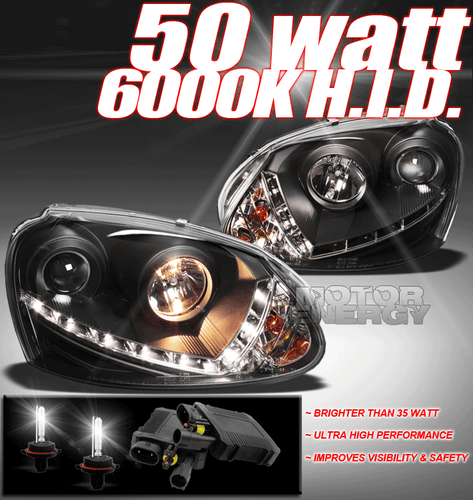 06-09 VW GOLF GTI JETTA RABBIT DRL LED BLACK PROJECTOR HEADLIGHT W/50W ...