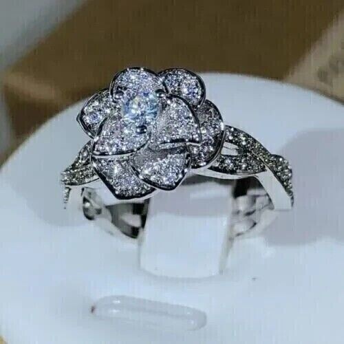 2.50Ct Round Cut Lab-Created Diamond Flower Design Ring 14K White Gold ...
