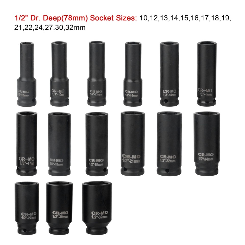 Heavy Duty 35 PcsCar Truck Deep Impact Socket Set 1/2" Drive 8- 32mm ...