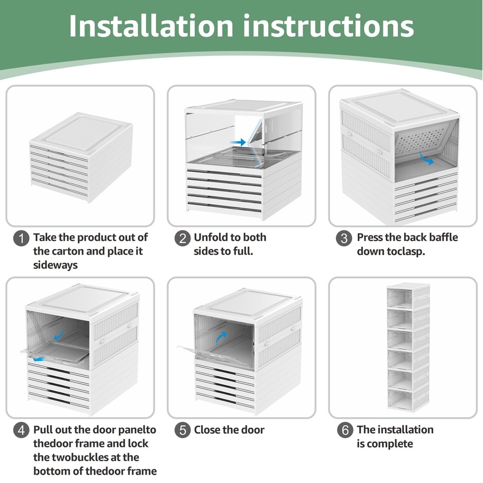 Shoe Storage Organizer Box 6-Tier Foldable Collapsible Stackable Shoe ...