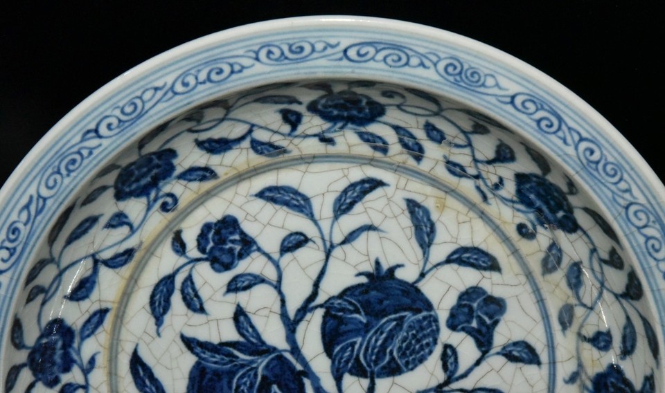 11.4" china antique ming dynasty blue white porcelain pomegranate ...