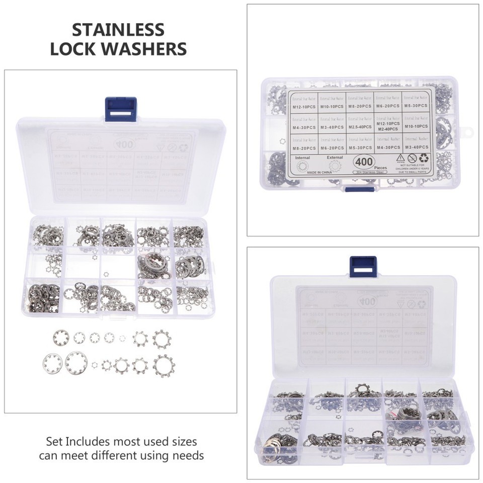 800 Pcs Stainless External Internal Serrated Lock Washer Split Lock ...