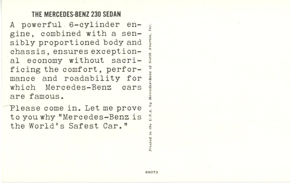 Mercedes-Benz 220 Fintail Color Postcard for American Market from Early ...
