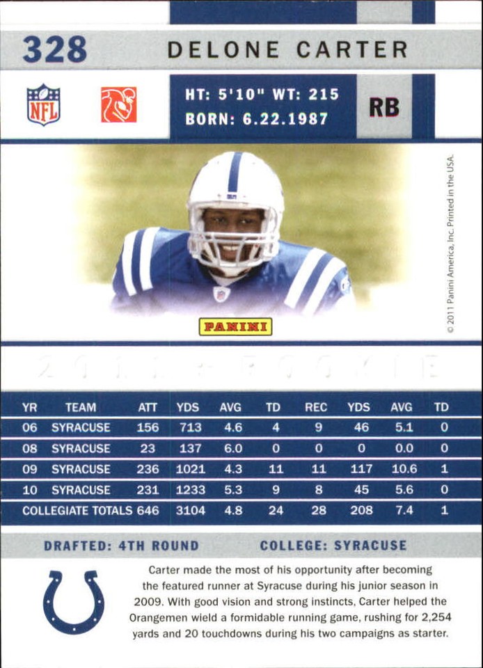 2011 Score Gold Zone Indianapolis Colts Football Card #328 Delone ...