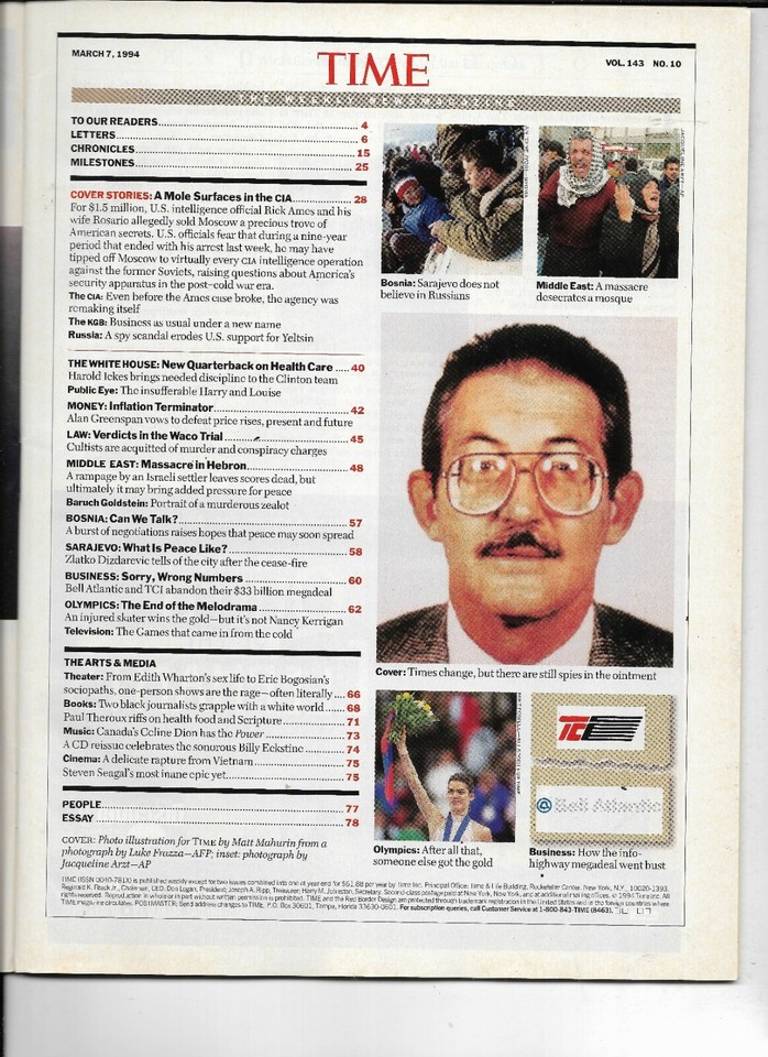 Time Magazine March 7, 1994- The Spy- Aldrich Ames | eBay