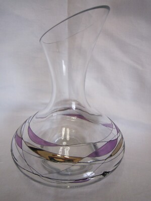 Crystal Glass Wine Decanter Pitcher Stained Glass Purple and Gold 9.5 ...
