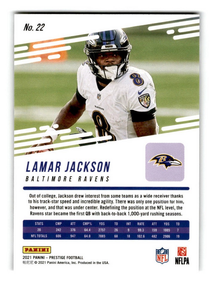 2021 Panini Prestige Lamar Jackson #22 Baltimore Ravens | eBay