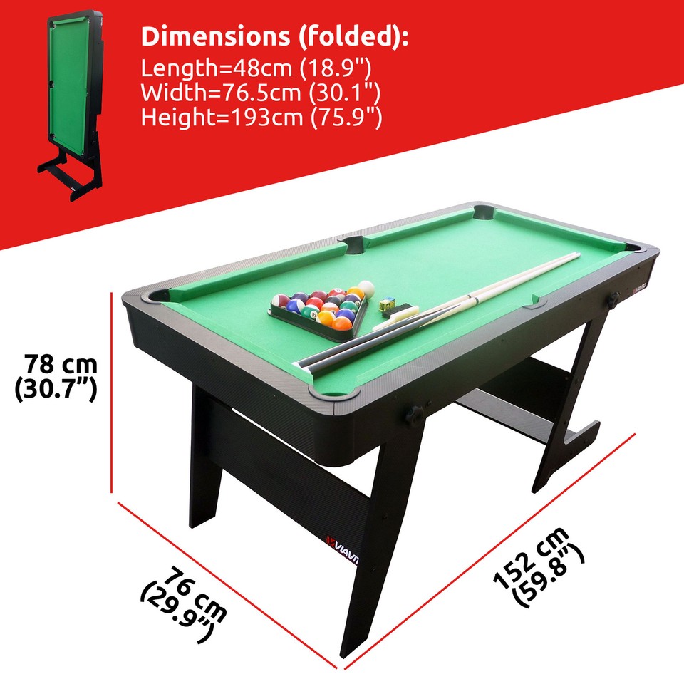 Viavito PT100X 5ft Sturdy Folding Pool Billiard Games Table with ...