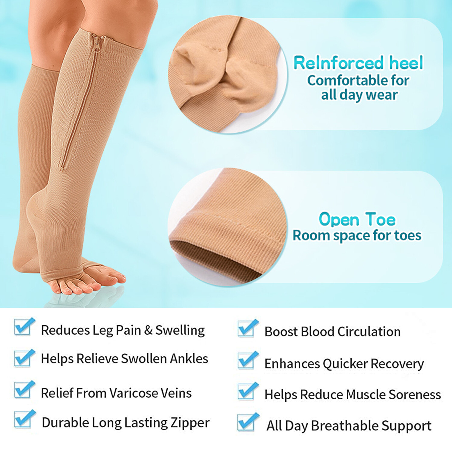 Unisex Miracle Compression Socks Flight Travel Zip Anti Swelling ...