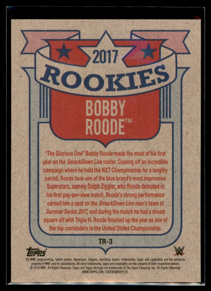 2018 Topps Heritage WWE Wrestling Top 10 Rookies #TR-3 Bobby Roode | eBay