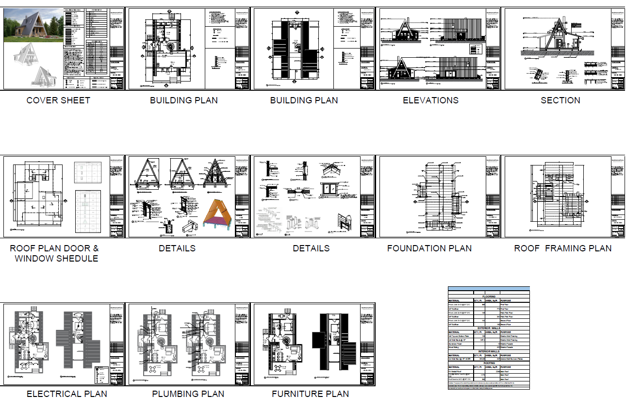 30’x47’ 2 Beds, 1 Bath A-Frame Cabin Architectural Build Plans PDF Download. | eBay
