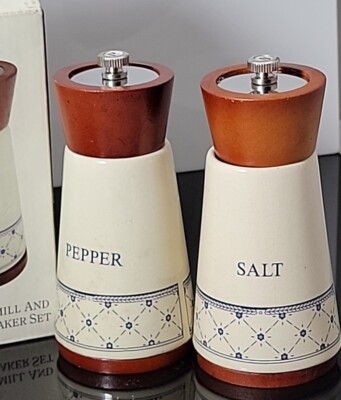 Vintage Wood and Ceramic Pepper Mill and Salt Mill Shaker Set | eBay