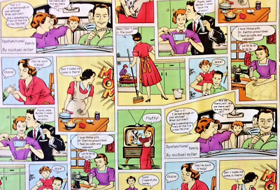 RPMM98b Retro Atomic Comic Dysfunctional Family Housewife Cotton Quilt ...