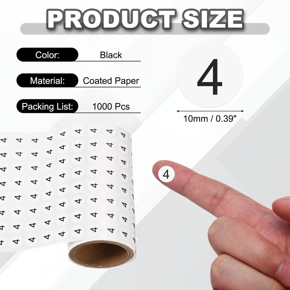 0.4" Small Round Number Stickers Roll, 1000 Pcs Circle Labels, Black ...