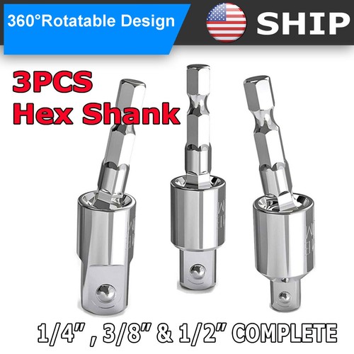 3pcs Drill Bit Socket Adapter Drive Ratchet Extension 1 2 1 4 3 8