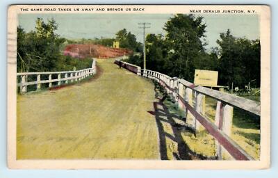 DEKALB JUNCTION, NY ~ Fence-lined ROAD SCENE 1943 St Lawrence County ...