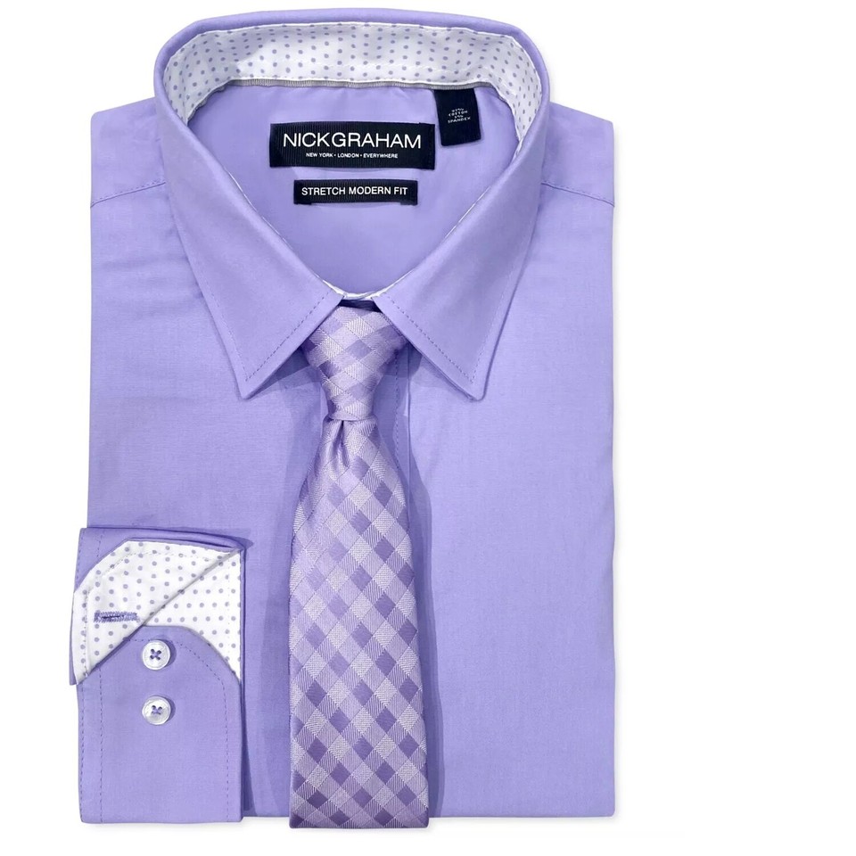 Nick Graham Men's Modern-Fit Dress Shirt & Tonal Plaid Tie Set B4HP | eBay