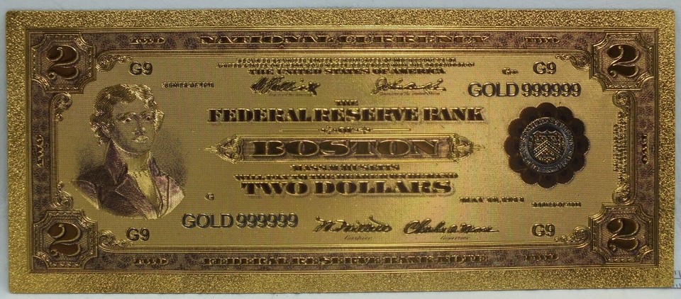24K Gold-Plated Foil Note Currency Bill Paper Money Novelty Famous Cash ...