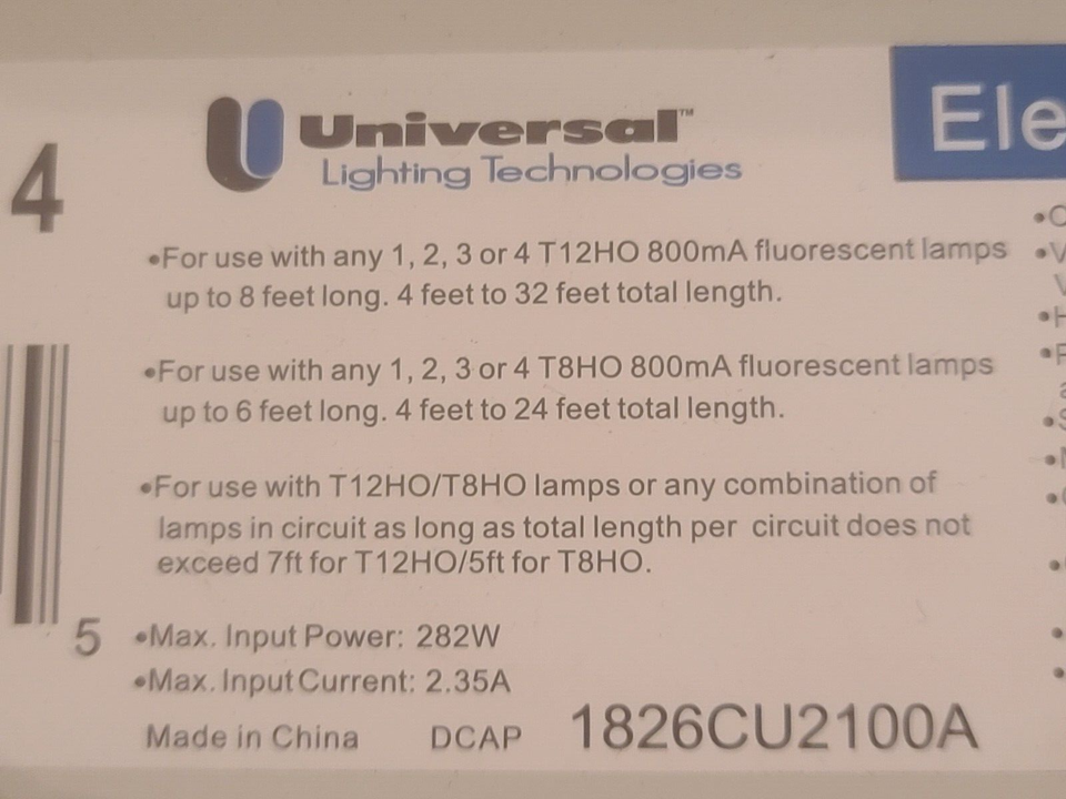 UNIVERSAL ESB432-14 FLUORESCENT SIGN BALLAST, T12HO T8HO, 282W MAX, 1-4 ...