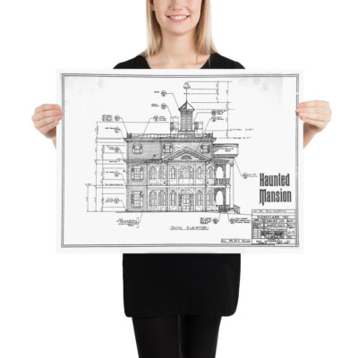 THE HAUNTED MANSION BLUEPRINT - 18"x 24" LARGE ART PRINT Grinning ...