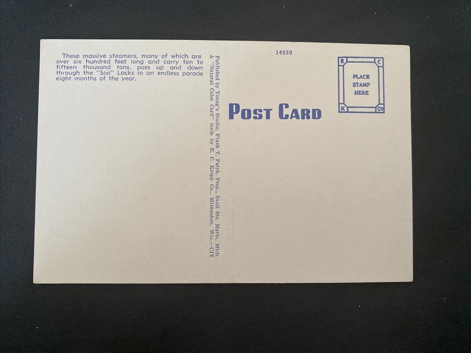 VINTAGE POSTCARD FREIGHTER PASSING THRU SABIN LOCK SAULT STE MARIE ...