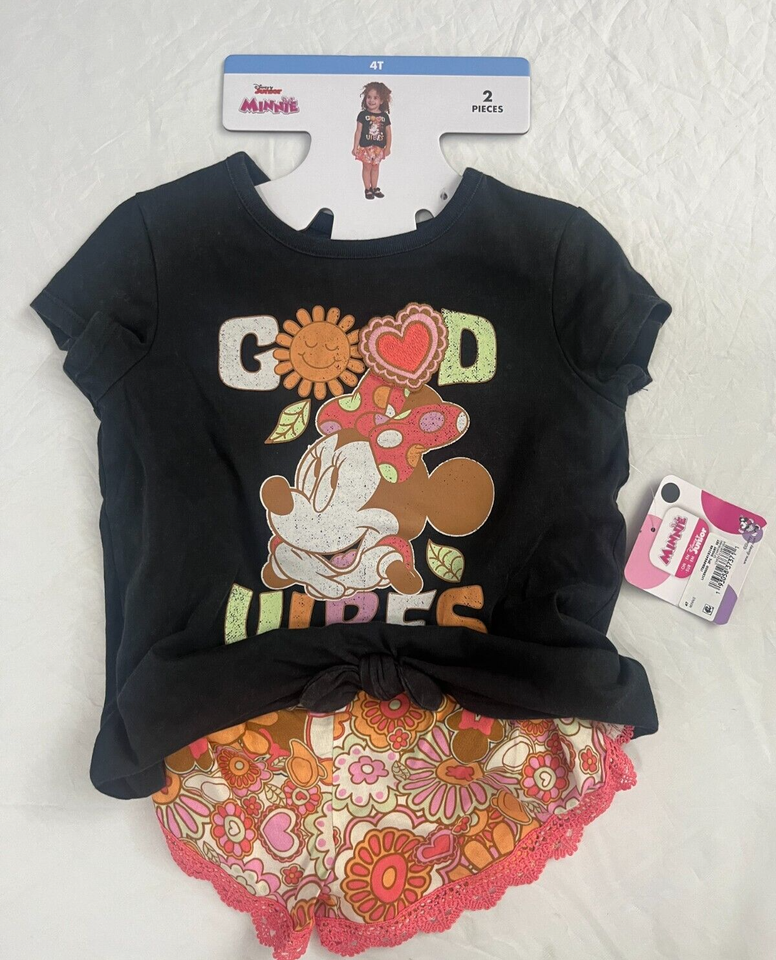 New girls Toddler Disney Minnie Mouse 2 piece Short Set Black 4T 5T | eBay