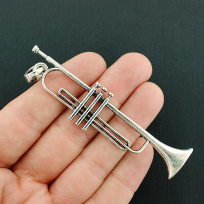 Trumpet Charm Antique Silver Tone With Attached Loop - SC7850 | eBay