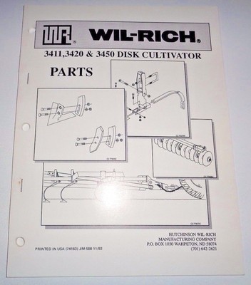 Wil-Rich 3411 3420 3450 Disk Cultivator Parts Catalog Book Manual | eBay