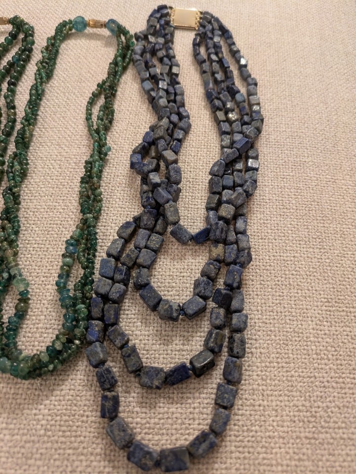 Collection Of 4 Gemstone Necklaces Lapis Lazuli Cube Shape & Greenstone ...