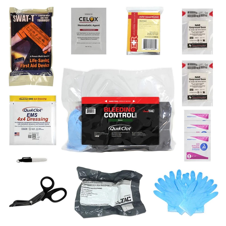 MediTac Bleeding Control Pack Stocked First Aid Kit QuikClot Celox with ...