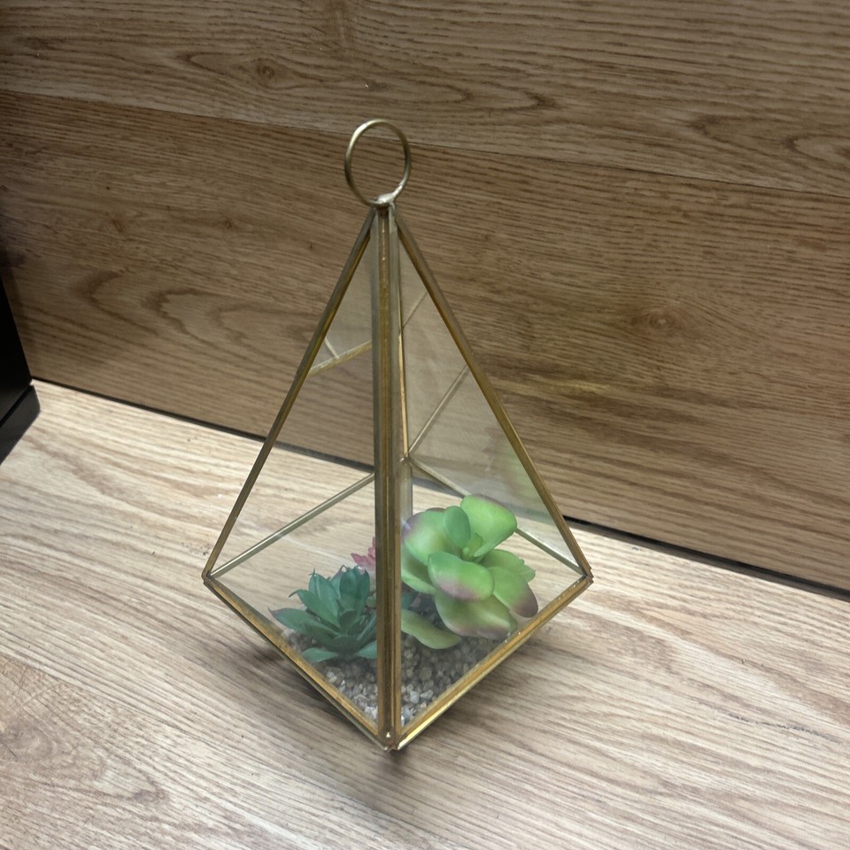 Pyramid Glass Geometric Terrarium Box Tabletop Planter Artificial ...