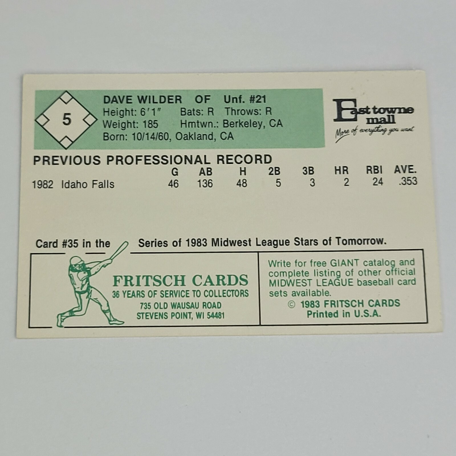 1983 Madison Muskies Fritsch Minor League #5 DAVE WILDER | eBay