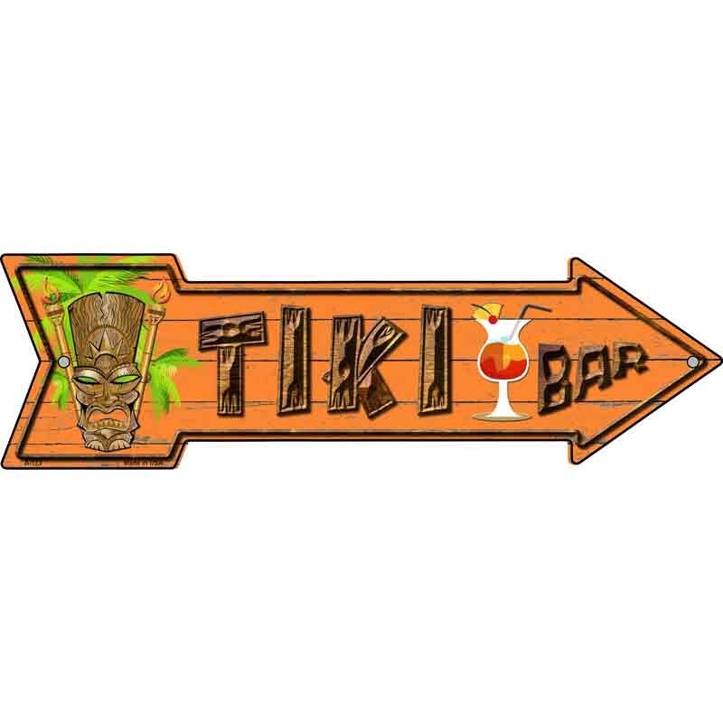 Tiki Bar Novelty Embossed Metal Arrow Sign Directional 17" x 5" Wall ...