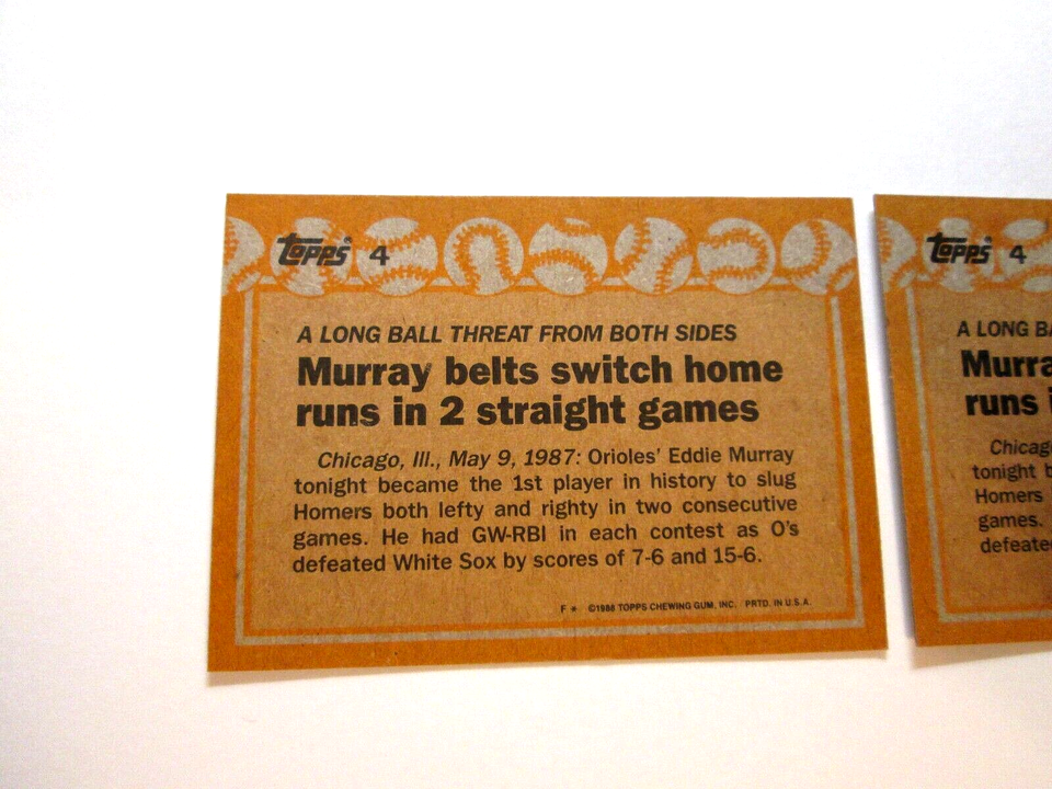 1988 TOPPS, BASEBALL, EDDIE MURRAY, #4, ERROR & CORRECTED CARDS (2 ...