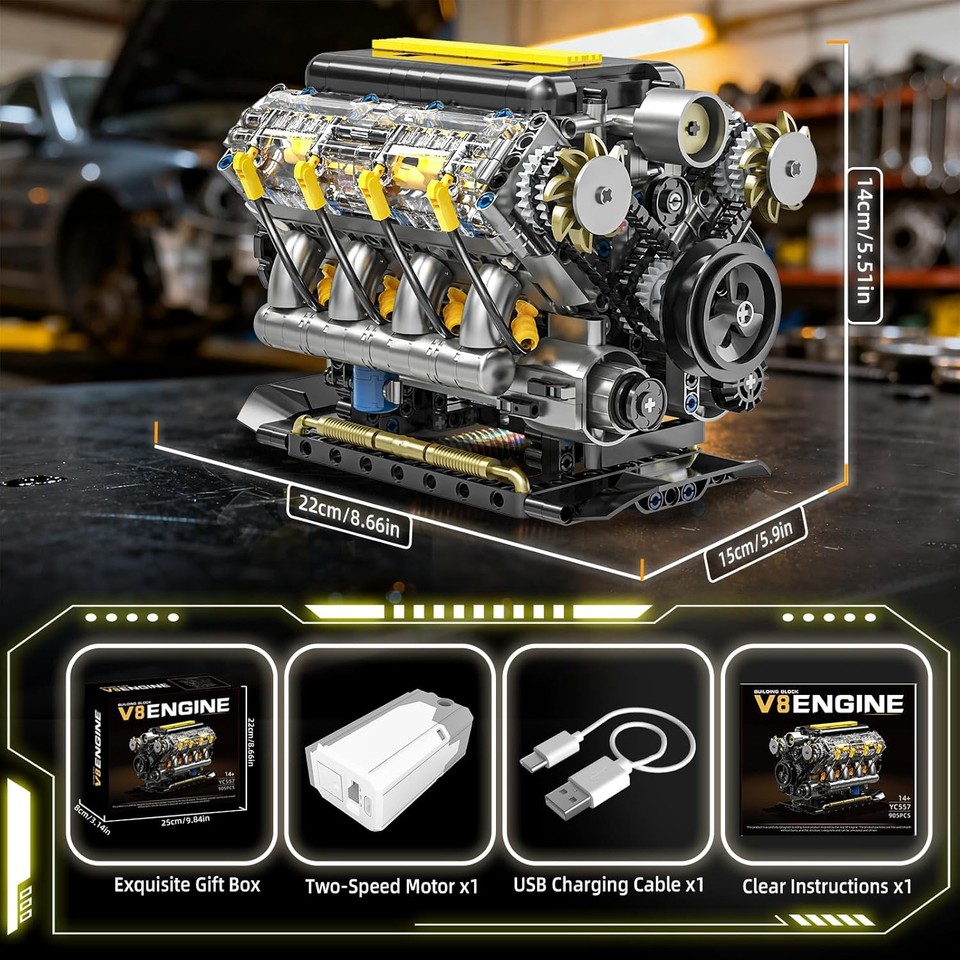 V8 Engine Model Building Kit That Runs - STEM Visible Mini V8 Engine ...
