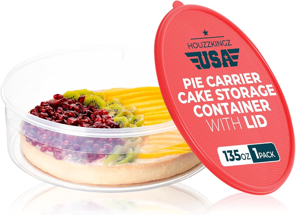 Pie Carrier Cake Storage Clear Container with Red Lid | 10.5" Large ...