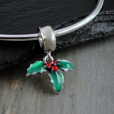 Silver Plated Holly Berries Dangle Charm - Christmas Mistletoe European ...