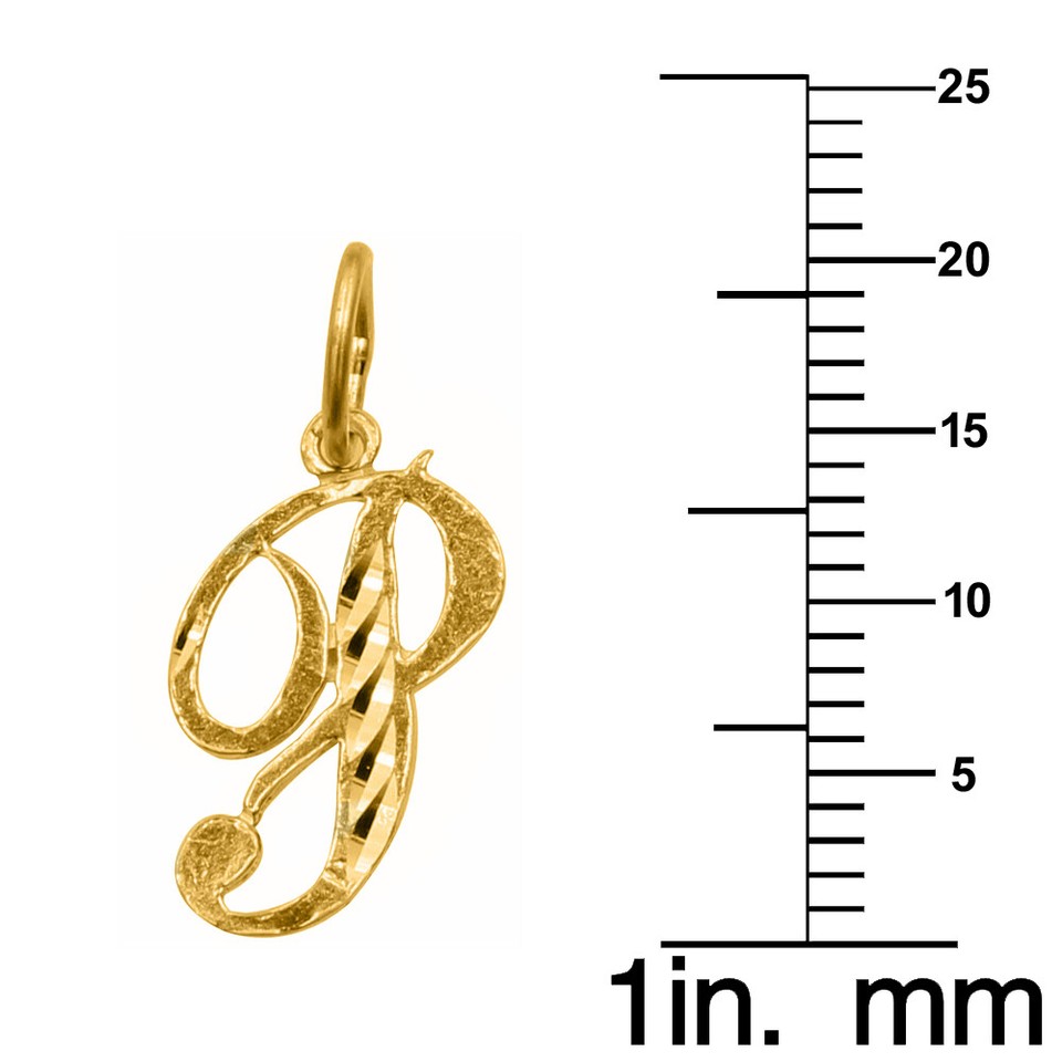 Genuine 14K Yellow Gold 0.78" Fancy Cursive Script Letter Initial 'P ...