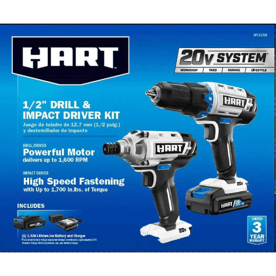 NEW HART 20-Volt Cordless 2-Piece 1/2-inch Drill and Impact Driver ...