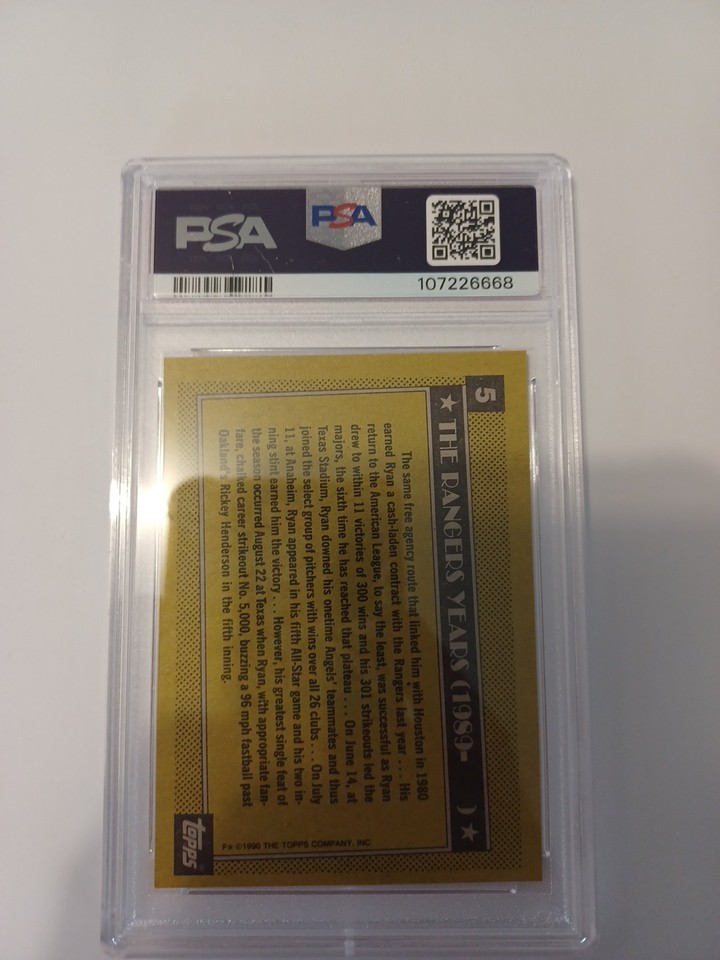 1990 Topps Nolan Ryan Rangers 5000 Strikeouts Card #5 PSA 8 | eBay