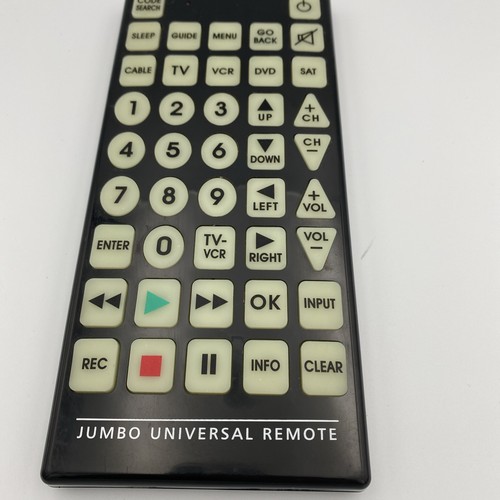 Jumbo Universal Remote Control Large Button Easy To Read TV VCR Glow In ...