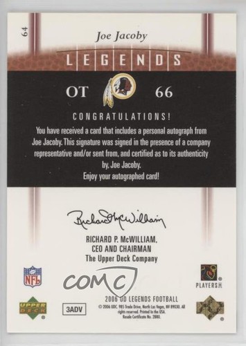2006 UD Legends Legendary Signatures Joe Jacoby #64 Auto | eBay