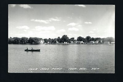 Iola Wisconsin WI c1940s RPPC FISHING on Iola Mill Pond in a Wooden Row ...